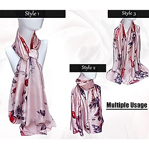 Gragengs Women Silk Scarves Long Satin Lightweight Outdoor Shawl Wraps Printed Head Scarf 70''X35'',07-Pink