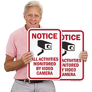 SmartSign Notice All Activities Monitored By Video Camera Sign - 2 Pack, 18 x 12 inch, 2mm Aluminum Composite, Red/Black on White, Made in USA