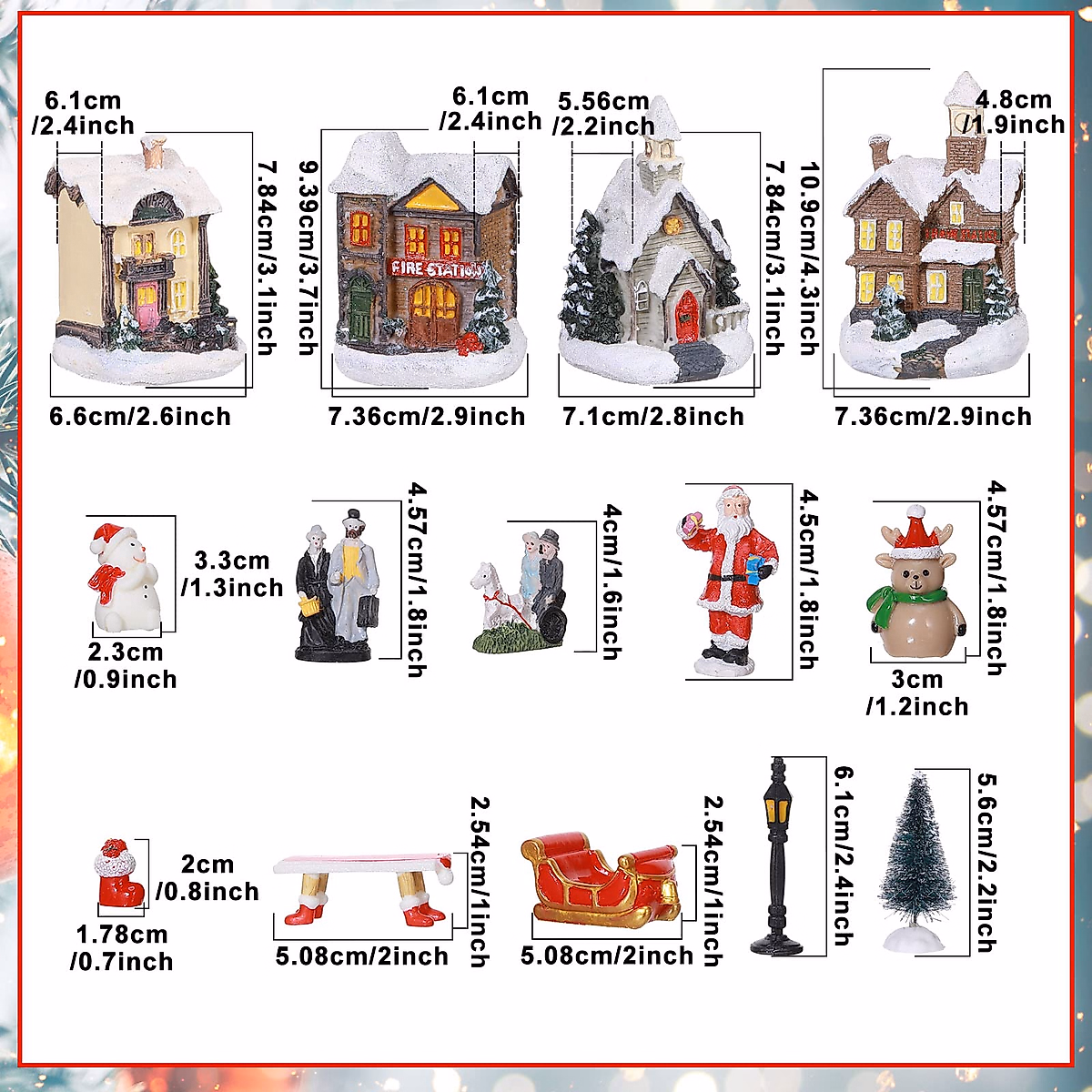 Yerliker 19 Pcs Christmas Village Sets LED Lights Christmas Village Houses with Figurines Battery Operated Christmas Village House Set for Collection Christmas Garden Table Home Indoor Room Decor