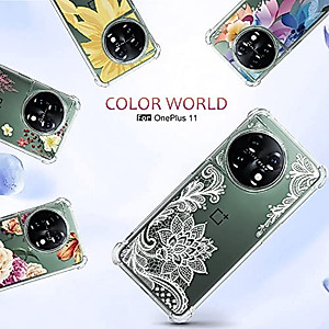 Osophter for Oneplus 11 Case Women Girls Flower Floral Shock-Absorption Flexible TPU Rubber Phone Cover for Oneplus 11 5G(White Lace)