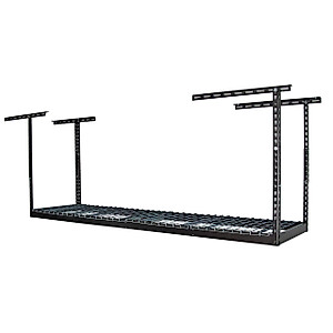 MonsterRax Overhead Garage Storage Rack 2x8, Ceiling Mounted Shelving, Adjustable Hanging Organizer, Heavy Duty Steel, 350 Pound Capacity, Color: Hammertone, Adjusts 12-21" from Ceiling