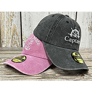 Enodtter Embroidered Captain First Mate Hats for Men Women, Nautical Marine Sailor Gift, Black Pink Skipper Boating Baseball Caps