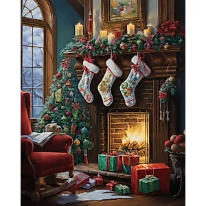 Stamped Cross Stitch Kits, Christmas Christmas Stocking, Printed Cross Patterns, Embroidery Crafts Needlepoint Kit, Beginners Starter Kits, DIY Handmade Gifts 11CT 3 Strands 16x20 inch