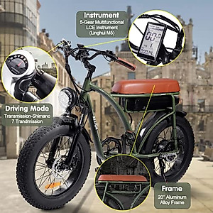 Bezior Electric Bike XF001 for Adults, 20" x 4.0 Fat Tire Electric Bicycle, UL Certified 1000w Motor 48V 12.5Ah Removable Lithium Battery, 28MPH Snow Beach Mountain E-Bike 7 Speed Gear Ebikes