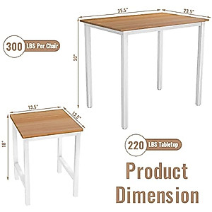 DKLGG 3 Pieces Modren Dining Set, Kitchen Table and Chairs for 2, Perfect for Breakfast Nook, Living Room, Small Space(White), Beige