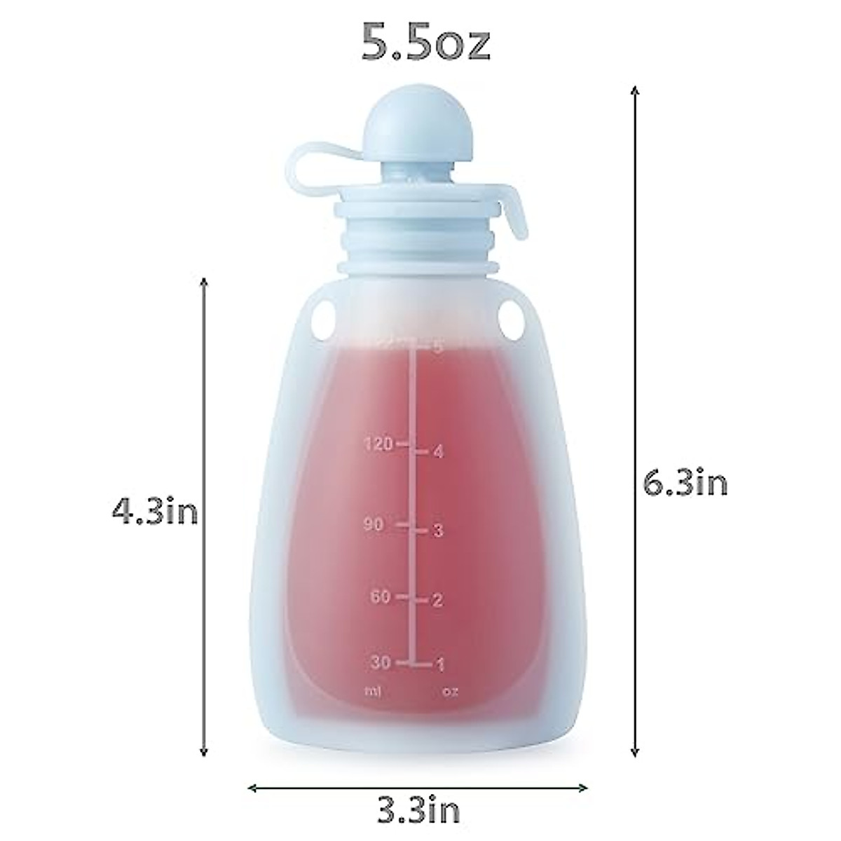 PandaEar Reusable Silicone Baby Food Pouches, 4 Pack Squeeze Pouches for Toddler Kids, BPA-Free Silicone Refillable Baby Food Storage, 5.5 oz