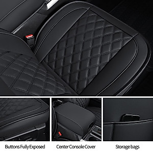 LUCKYMAN CLUB F150 Faux Leather Seat Covers S07-Q2, Fit for 2015-2024 F150 and 2017-2024 F250 F350 F450 Pickup Trucks(Front Pair,Black 2pcs)
