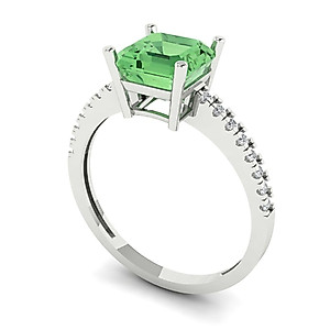 Clara Pucci 1.66 ct Asscher Cut Solitaire Green Simulated Diamond Designer Anniversary Bridal Engagement Ring 14k White Gold