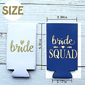 PartyGifts&Beyond 10Packs Bridemaids Can Cooler, Bride Squad Can Sleeve for Bachelorette Party Decoration(Navy Blue), 14*9