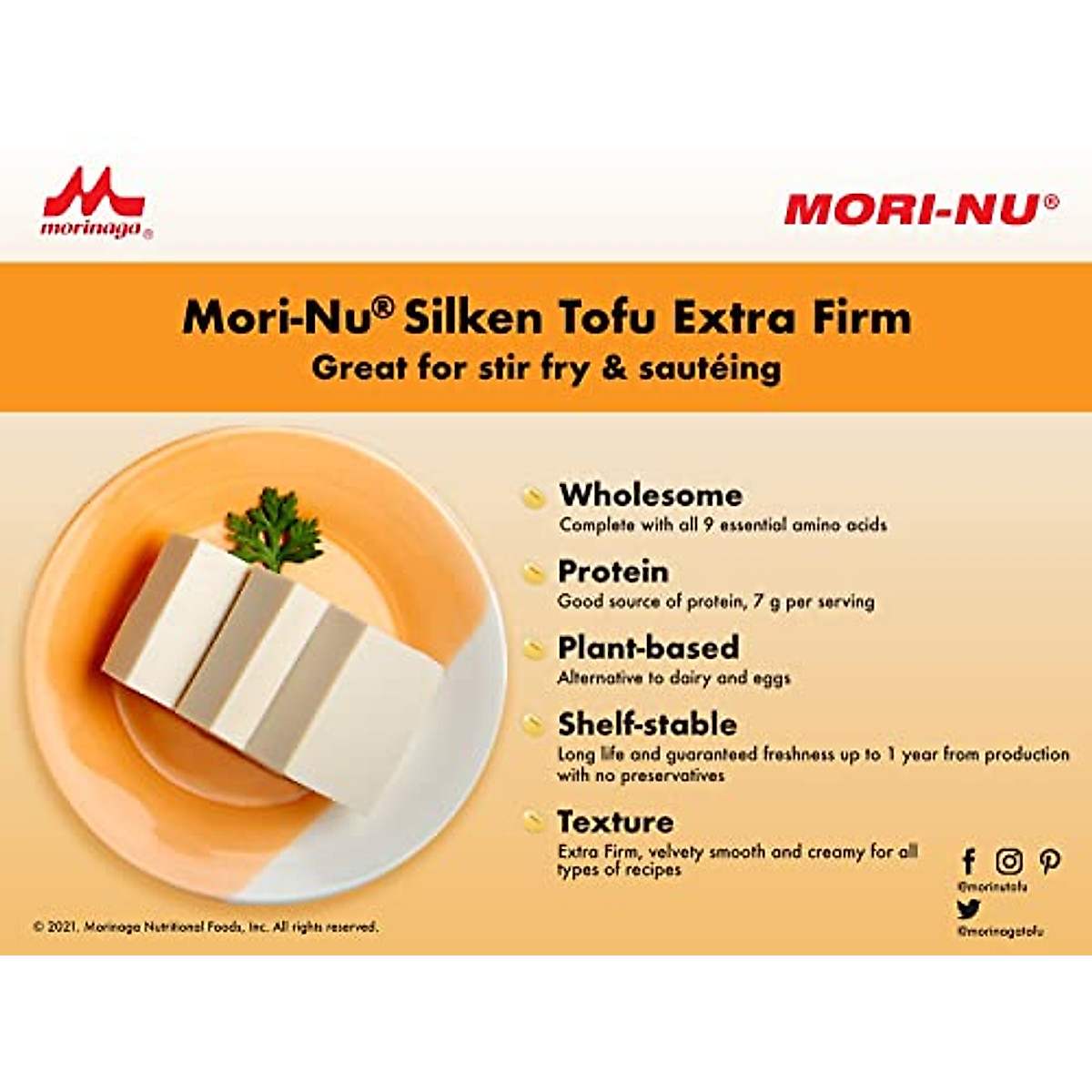 Mori-Nu Silken Tofu Extra Firm | Velvety Smooth and Creamy | Low Fat, Gluten-Free, Dairy-Free, Vegan, Made with Non-GMO soybeans, KSA Kosher Parve | Shelf-Stable | Plant protein | 12.3 oz x 12 Packs