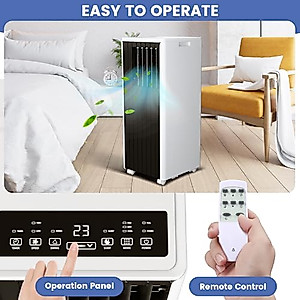 Jojoka 3-in-1 Portable Air Conditioners with Built-in Dehumidifier Function, Fan Mode, Remote Control, Complete Window Mount Exhaust Kit for Room, Dorm, Office Quiet AC Unit, 8,000 BTU