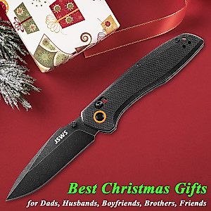 JSWS Tactical Knife Pocket Folding Knife Survival Camping Knife 3.39'' 440C Stainless Steel Blade G10 Handle with Axis Lock EDC Knife Perfect for Camping Fishing Hiking Survival Gifts for Men Women