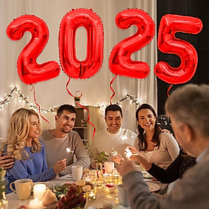 2025 Balloons, 40 Inch Foil Number Balloons, 2025 Balloon Numbers, New Years Decorations 2025 Balloons for Birthday Christmas Anniversary Graduation New Years Eve Party Supplies Decorations, Red
