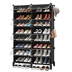 MAGINELS Shoe Rack Organizer for Entryway Closet Expandable 32 Pairs 8 Tier Shoe Storage Cabinet Narrow Standing Stackable Space Saver Shoe Rack for Entryway, Hallway and Closet,Grey