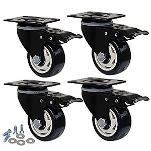 Swivel Castor Furniture Wheels(4 Pack), Silent Caster for Furniture, Swivel Trolley Furniture Caster with Brakes, Heavy Duty Castor Wheels Brake Casters, Black Workbench Caster Castor Wheel (Color :