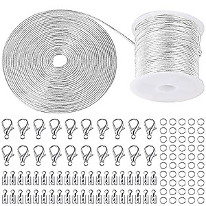 PP OPOUNT 33 Feet Silver Snake Chains Link Cable Chain Silver Plated Necklace with 20 Lobster Clasps 50 Jump Rings and 40 Pieces Connectors Clasps for Jewelry Chain Making