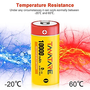 Tanatare 8 Count Rechargeable D Batteries 1.2V High Capacity 10000mAh NiMH D Size Rechargeable Batteries Low Self Discharge for Flashlights,Radios,Clocks,Toys