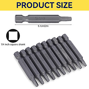 10PCS SQ2 Square Drive Bits 1/4-Inch Shank Long Magnetic Square Head Screwdriver Bit Set 2 Inch/50 mm S2 Steel Square Drill Bits for Repair Furniture, Square Screwdriver Bits