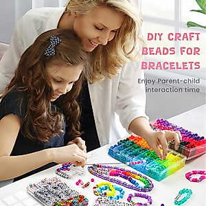 Gionlion 4200Pcs Pony Beads for Bracelet Making Kit, 48 Colors Christmas Bracelet Making Kit, 2500pcs Rainbow Kandi, 1700pcs Friendship Letter Beads with 20 Meter Elastic Strings for Jewelry Making