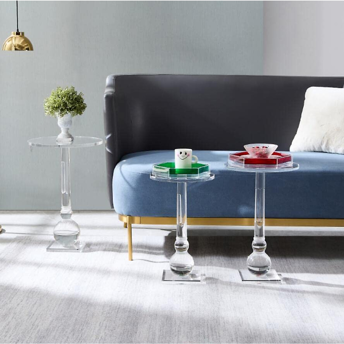 ACRYLCASE Clear Lucite Acrylic Round End Table Pedestal Side Table Furniture (15.7x15.7x23.6''H)