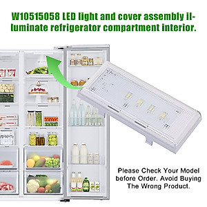 NEW W10515058 Refrigerator Freezer Main LED Light Set and Driver for Whirlpool Kenmore，with Tapered Lens and Bezel -Replaces W10465957, W10522611, WPW10515058VP