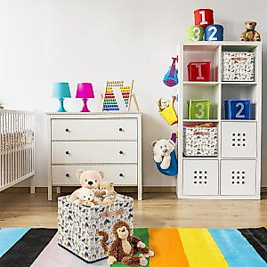 Fzsopd Storage Basket Cute Cartoon Dog Print Canvas Toy Storage Boxes Collapsible Storage Bin Storage Cube Box with Handles for Shelf Closet Bedroom Home Office