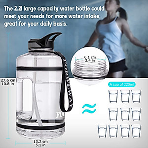FORWEWAY Half Gallon Water Bottle with Straw Leakproof Sports Water Bottle BPA Free Plastic Water Bottle with Handle 2.2L/74oz Gallon Water Jug for Sports