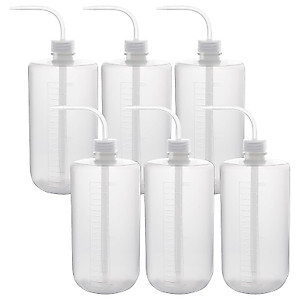 Lainballow 6 Pcs 1000 ml/34 oz Plastic Wash Bottles, Squeeze Tattoo Wash Bottles, Safety Lab Squeeze Bottle,Squirt Bottle with Narrow Mouth for Chemistry Industry Lab Gardening Tattoo Washing Watering
