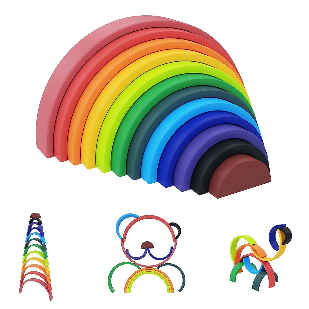 Wooden Rainbow Stacking Toy - Montessori Toys for 3+ Year Old - Rainbow Stacker Grimms Extra Large for Kids 2 3 4 5 Boys and Girls - 12 Pieces