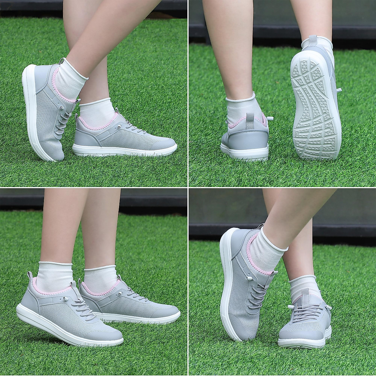 TEYTAP Women's Walking Shoes Casual Ultra-Light Waterproof Cushion Comfortable Tennis Shoes Breathable Fashion Slip On Flat Mesh Sneakers Grey
