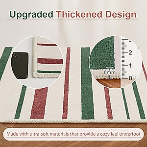 RYB HOME 2x3 Christmas Enterway Rug for Kitchen Bathroom, Small Washable Soft Area Rug for Hallway, None Slip Thin Door Mat with Rubber Backing for Font Door Foyer, 2x3 ft, Green & Red