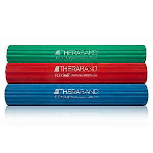 THERABAND FlexBar, Tennis Elbow Therapy Bar, Relieve Tendonitis Pain & Improve Grip Strength, Resistance Bar for Golfers Elbow & Tendinitis, 3 pack, Light-Medium-Heavy, RED/GREEN/BLUE