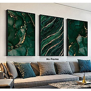 Green and Gold Abstract Marble Wall Art Gold Foil Poster Emerald Green Abstract Wall Decor for Living Room Dark Green Abstract Canvas Wall Art Luxury Green Paintings for Bedroom 16x24inch No Frame