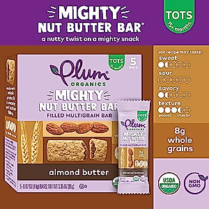 Plum Organics | Mighty Nut Butter Snack Bars | Organic Toddler & Kids Snacks | Almond Butter | 0.67 Ounce Bar (40 Total)
