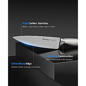 Emojoy Knife Set with Block, 15 Pieces Kitchen Knife Set with Built-in Sharpener, German Stainless Steel Sharp Chef Knife Set with Hollow Handle, Dishwasher Safe and Rust Proof