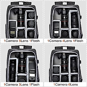 Golkcurx Camera Bag for DSLR/SLR Cameras，Camera Backpack Waterproof for Photographers Dark Grey L