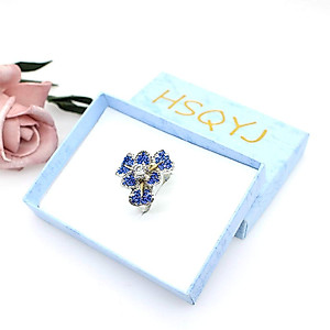 HSQYJ Fashion Crystal Flower Ring Elegant Rhinestone Cocktail Statement Rings Uniquely Stylish Fashion Creative Engagement Jewelry for Women Silver Plated