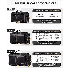 Gonex 60L Foldable Travel Duffel Bag Water & Tear Resistant, Black