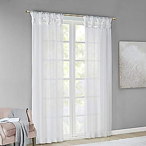 Madison Park Ceres DIY Twisted Tab Sheer Curtain, PAIR PANELS, Lightweight Window Treatment, Voile Privacy, Light Filtering Drape for Bedroom and Apartment, 50 in x 95 in, White 2 Piece