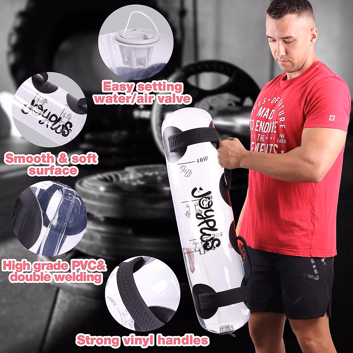 JOYPLUS Aqua Bag Sandbag Alternative - Adjustable Aqua Bag and Power Bag with Water - Core and Balance Trainer - Portable Stability Fitness & Full Body Workout Equipment,Cylinder,MAX Weight 44LB