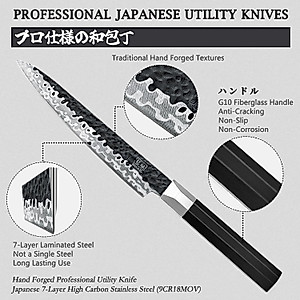 SHAN ZU Kitchen Utility Knife 6 inch, 7 Layers 9Cr18MoV High Carbon Steel Japanese Chef Knife for Slicing/Chopping/Dicing, Professional Super Sharp Gyuto Knife with Ergonomic G10 Fiberglass Handle