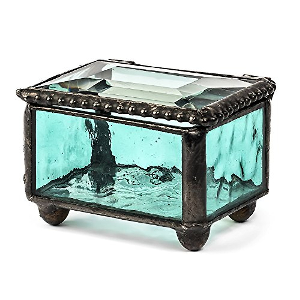 Ring Box Small Glass Jewelry Wedding Engagement Ring Dish Display Keepsake Trinket Case Gift Windsor Blue (Turquoise) Stained Glass J Devlin Box 325-3