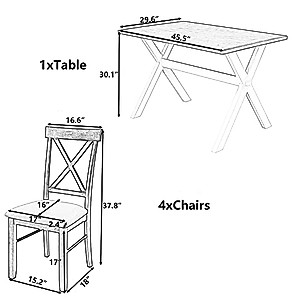Harper & Bright Designs 5-Piece Wood Dining Table Set, Farmhouse Rustic Kitchen Dining Table with 4 Upholstered X-Back Chairs, White+Beige