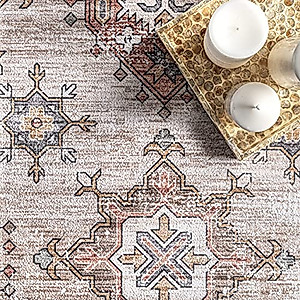 nuLOOM Finley Machine Washable Vintage Distressed Area Rug, 6' x 9', Beige