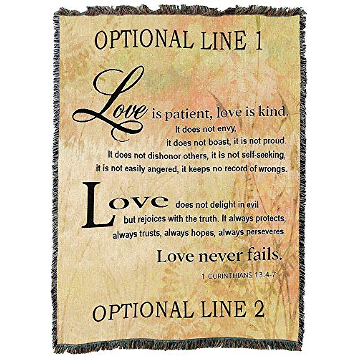 Pure Country Weavers Love is Patient Love is Kind Blanket 3 - Scriptures - 1 Corinthians 13 - Personalized - Custom Wedding Gift Tapestry Throw Woven from Cotton - Made in The USA (72x54)