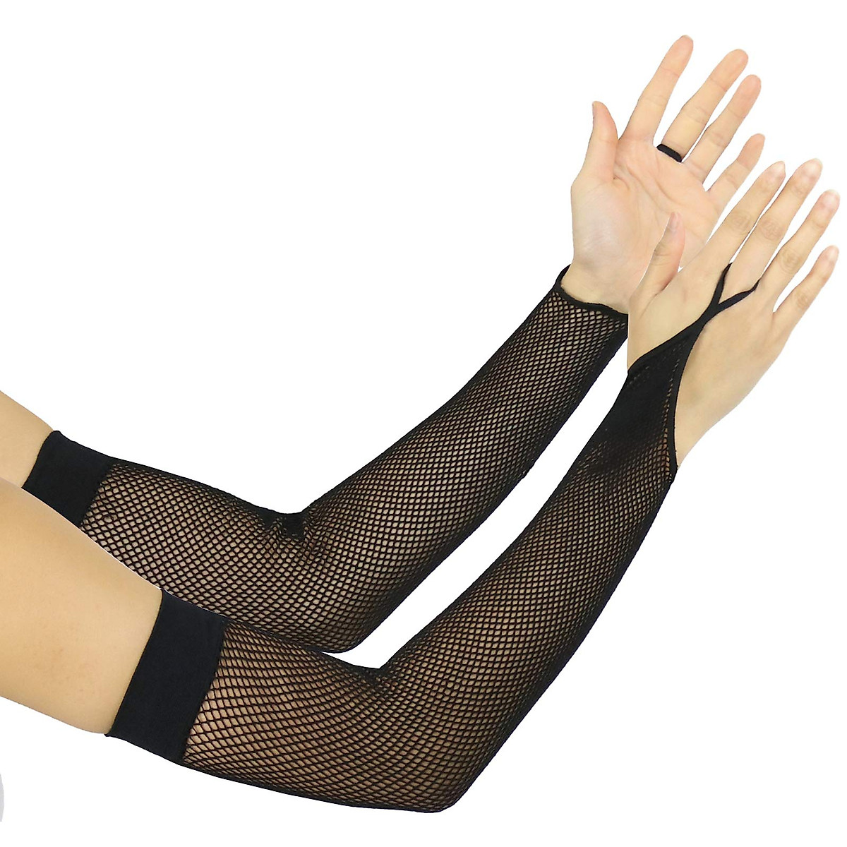 ToBeInStyle Women’s Fashion Fishnet Finger Loop Long Length Novelty Gloves - Black