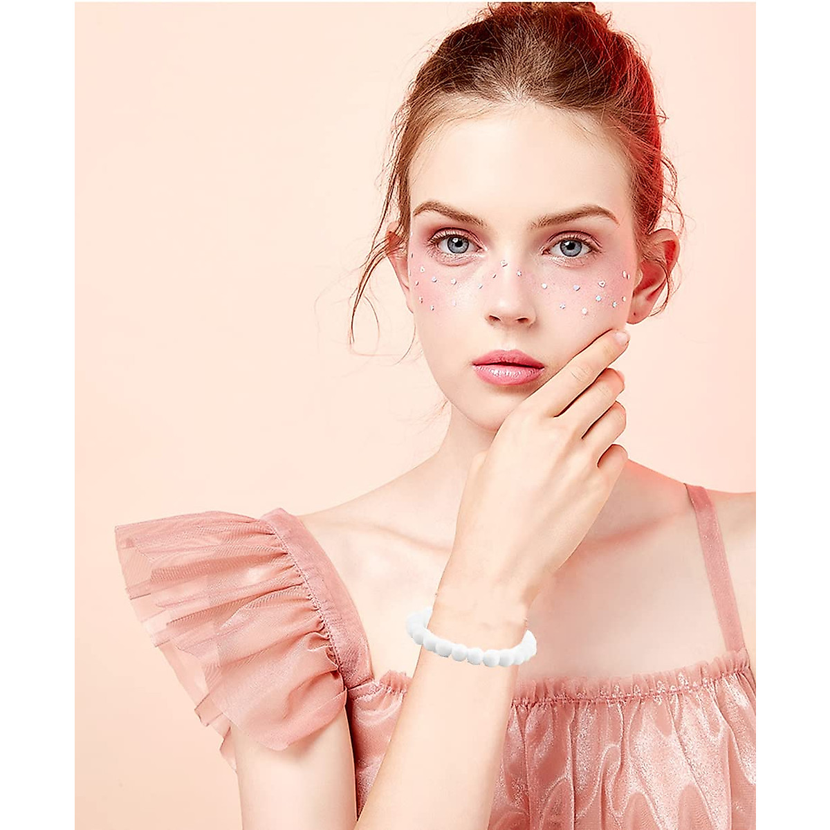 SONNYX 3Pcs 8mm Semi-Precious Gemstones Beaded Bracelets for Women Men Healing Crystal Stone Bracelet Stretch Round Beaded Elastic Bracelets Unisex Jewelry Gifts(White)