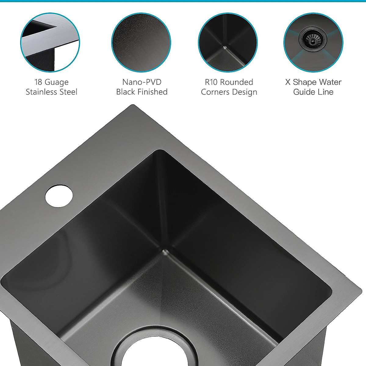 13 Black Drop In Kitchen Bar Sink, ZDHHT 13 x 15 Inches 304 Stainless Steel Topmount Single Bowl Small Kitchen Bar Sink Laundry Sink Outdoor Sink RV Sink