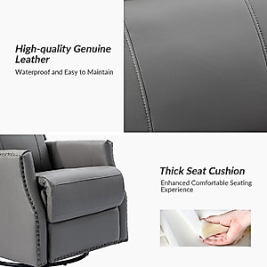 HULALA HOME Genuine Leather Swivel Rocker Recliners Set of 2 with Metal Base, Manual Glider Recliner Chairs with Adjustable Backrest & Footrest, Home Theater Sofa Armchairs for Living Room, Dove