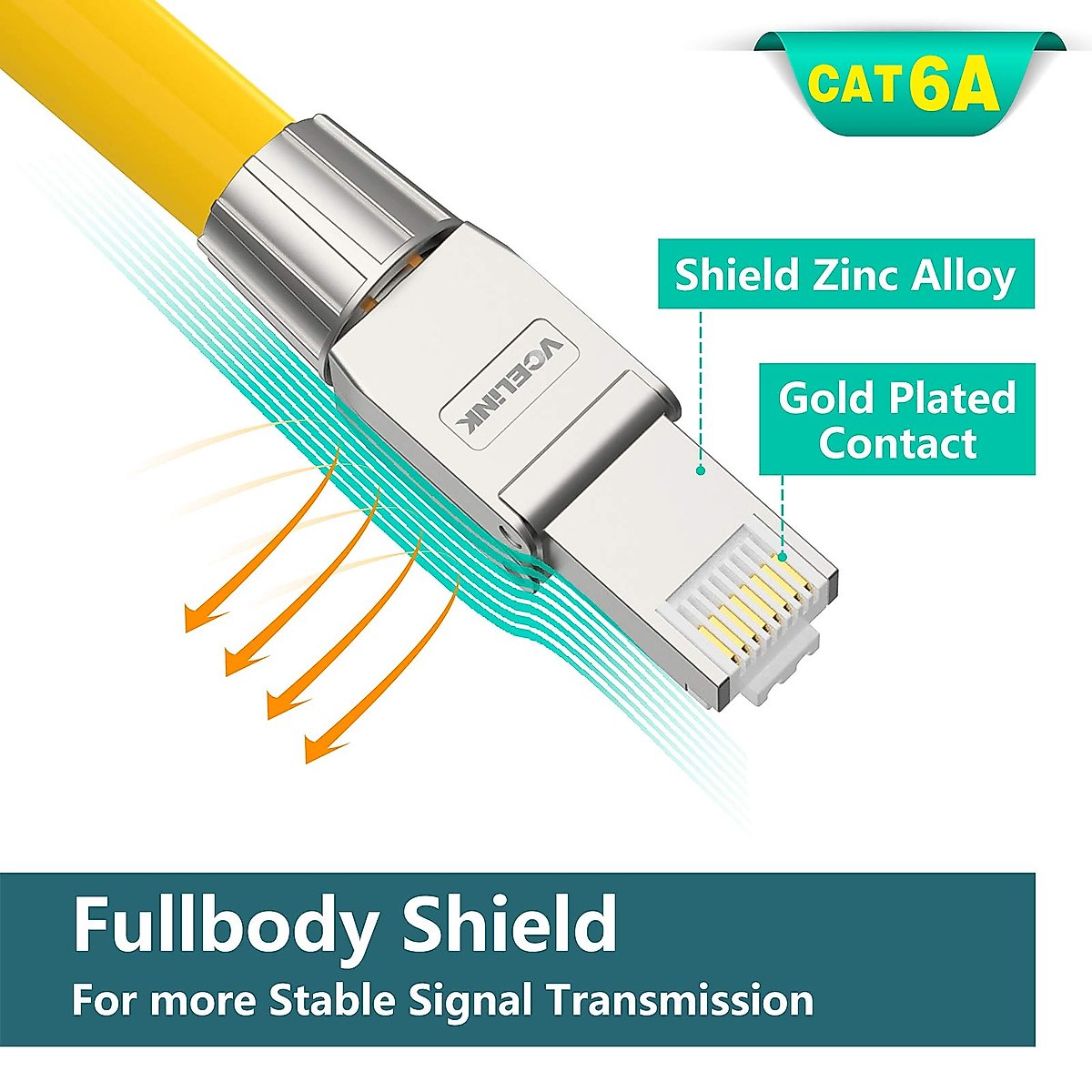 VCELINK RJ45 Cat6A Connectors Tool-Free Reusable Shielded Ethernet Termination Plugs for 23AWG SFTP UTP Cable, 10G Easy Internet Plug, Fast Field Installation 4 Pack